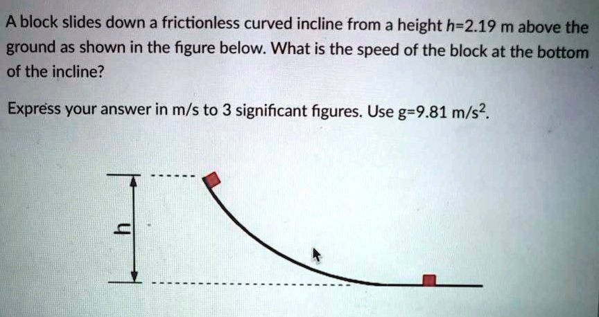 SOLVED:A block slides down a frictionless curved incline from height h ...