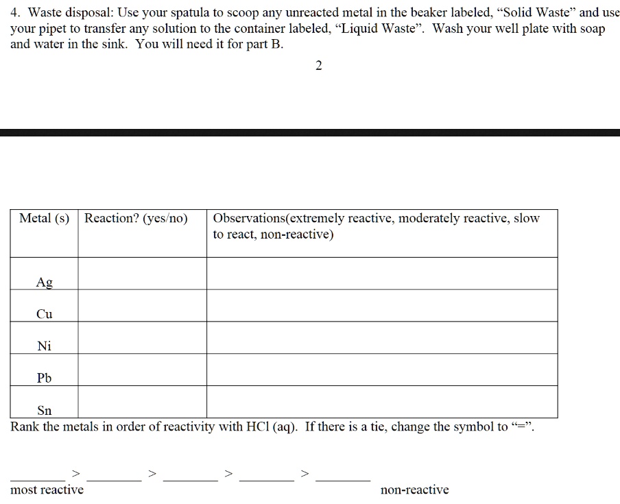 SOLVED: Waste disposal: Use your spatula to scoop any unreacted metal ...