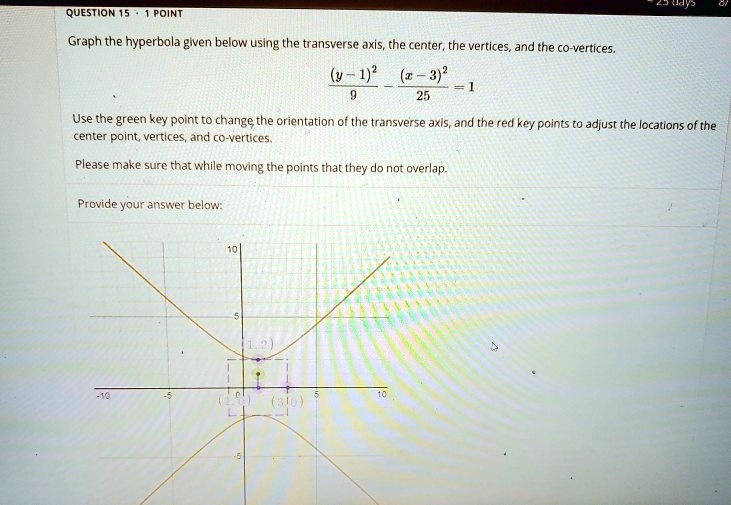 SOLVED: QUESTION 15 Point Graph the hyperbola given below using the transverse axis, the center ...
