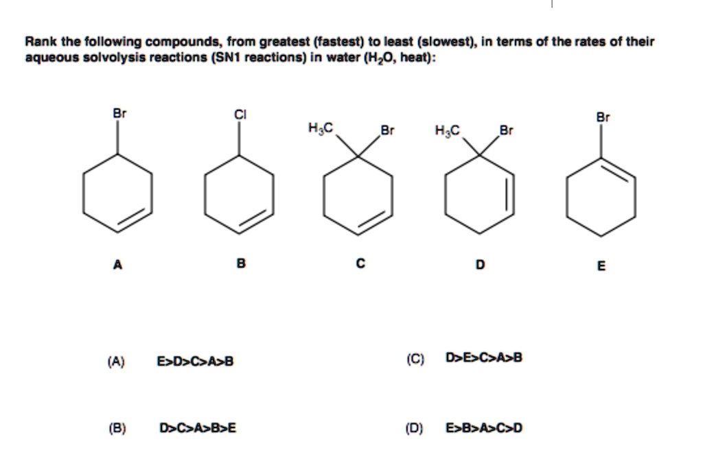 rank the following compounds from greatest fastest to least slowest in ...