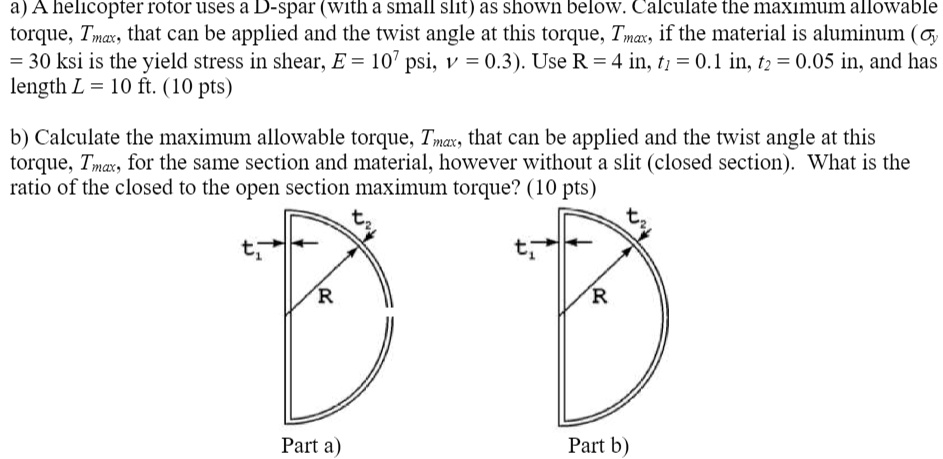 SOLVED: a) A helicopter rotor uses a D-spar (with a small slit) as ...
