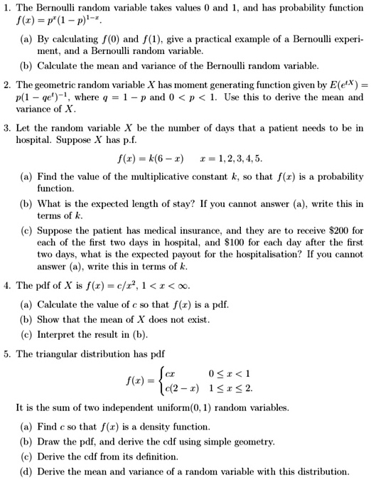 SOLVED: The Bernoulli random variable takes values 0 and 1, and has ...