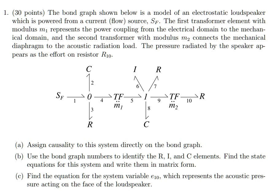 SOLVED: 1. (30 points) The bond graph shown below is a model of an ...