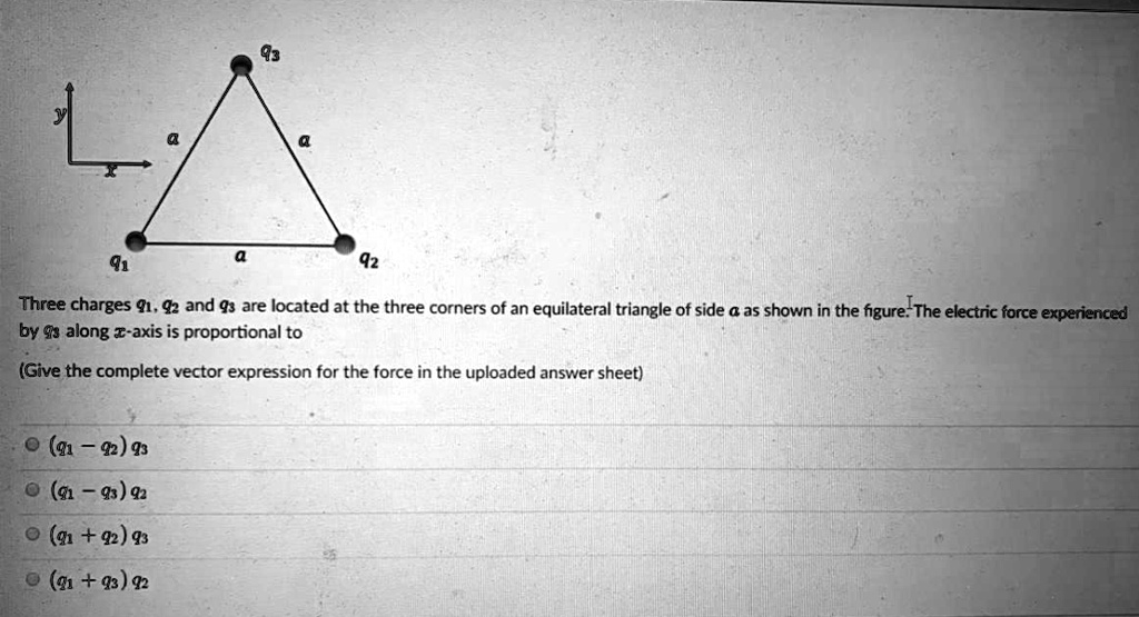 Three charges q1, q2 and q3 are located at the three corners of an ...