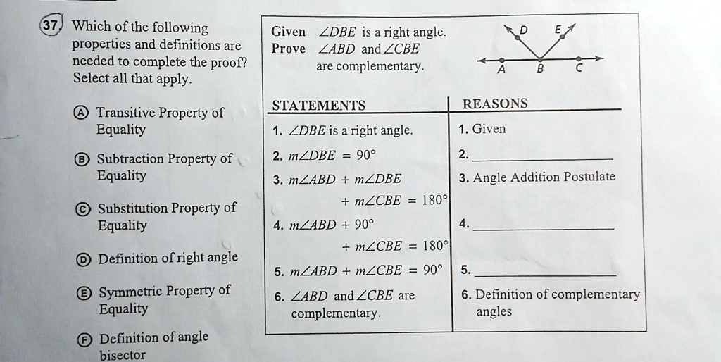 SOLVED: Texts: Which of the following properties and definitions are needed to complete the ...