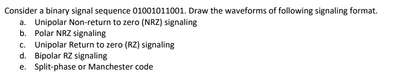 Solved Consider The Binary Signal Sequence 01001011001 Draw The Waveforms Of The Following