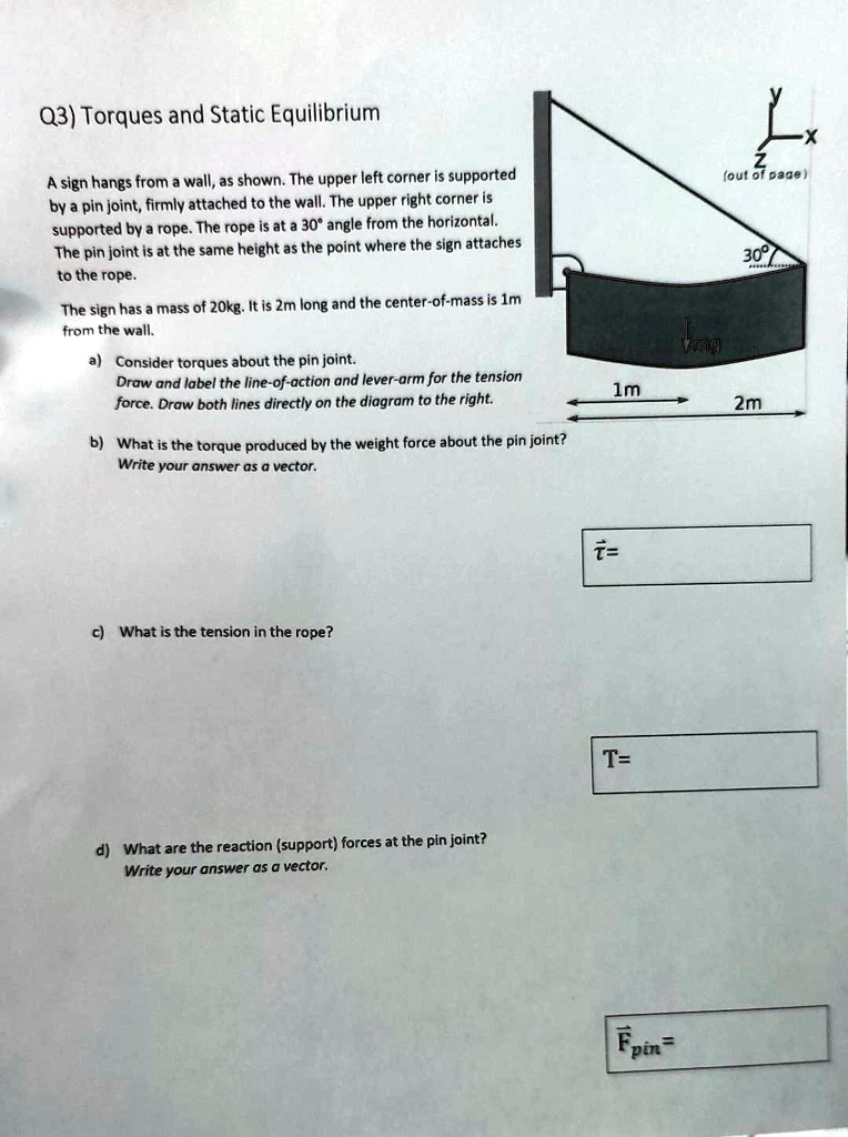 SOLVED: Q3) Torques and Static Equilibrium A sign hangs from a wall, as ...