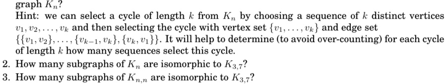 SOLVED: Graph Kn? Hint: We can select a cycle of length k from K by ...