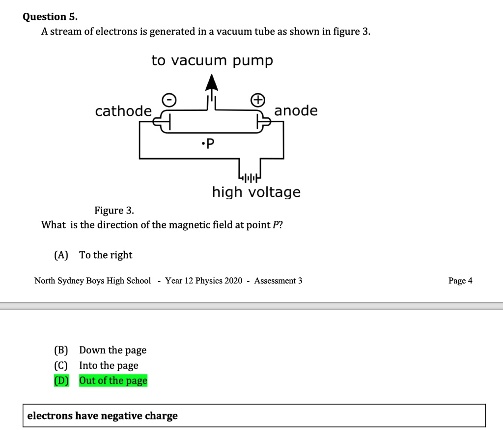 SOLVED: Question 5. A stream of electrons is generated in a vacuum tube ...