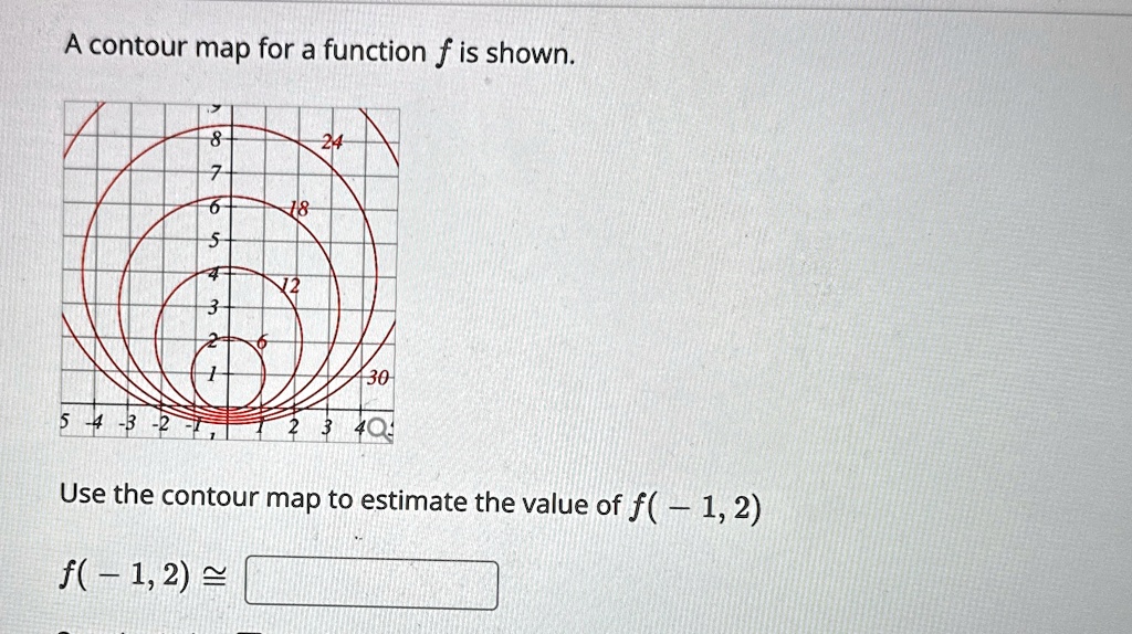 a contour map for a function f is shown use the contour map to estimate the value of f 1 2 f 1 2 ...