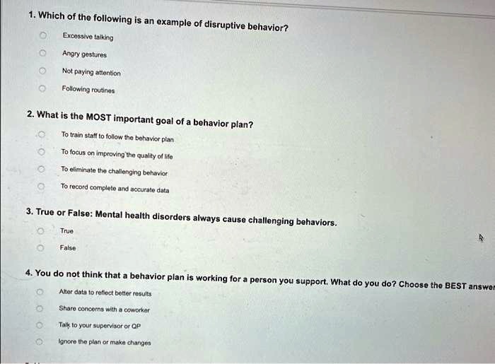 SOLVED: 1. Which of the following is an example of disruptive behavior ...
