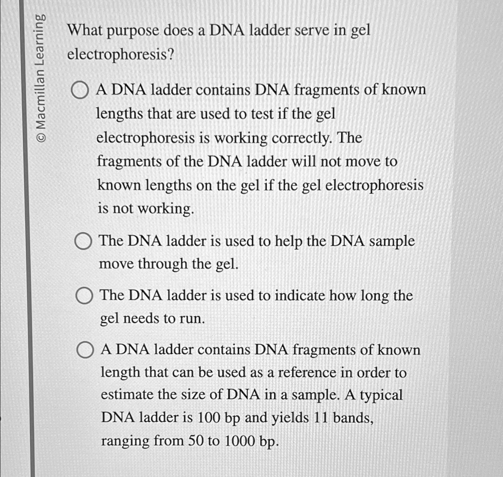 Macmillan Learning What purpose does a DNA ladder serve in gel ...