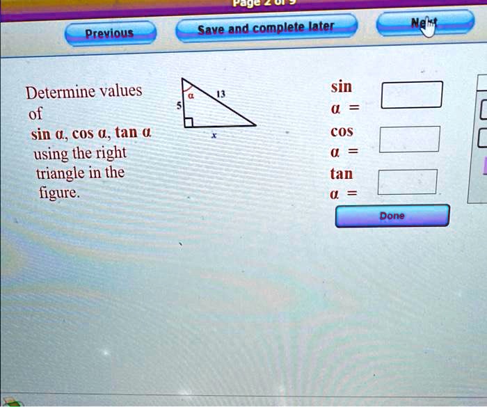 SOLVED: Determine values of sin Î¸, cos Î¸, tan Î¸ using the right triangle in the figure. sin Î ...