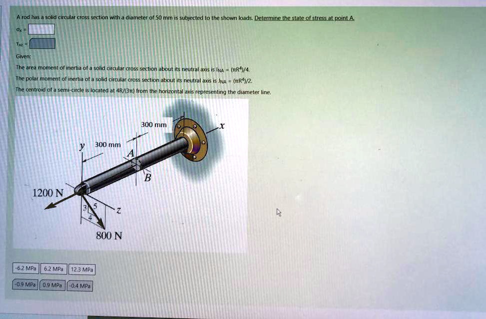 SOLVED: A rod has a solid circular cross section with a diameter of.50 ...