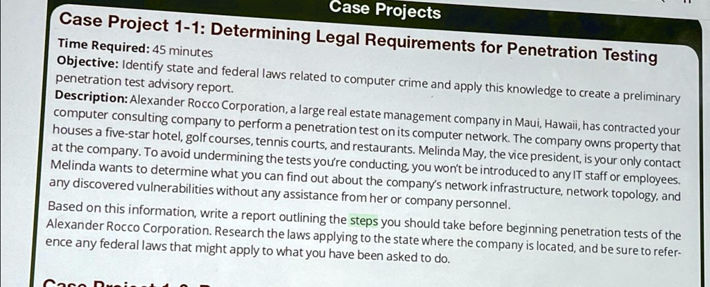 Case Projects Time Required 45 Minutes Case Project 1 1 Determining Legal Requirements For
