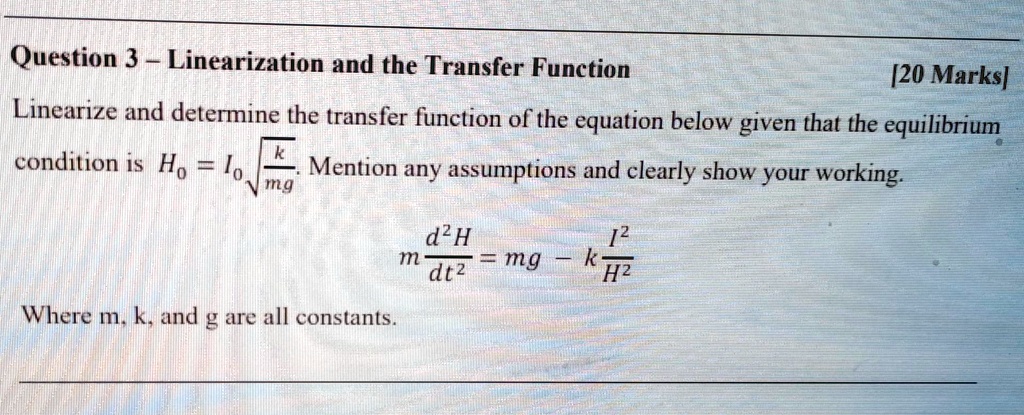 Solved Text Question 3 Linearization And The Transfer Function 20 5923