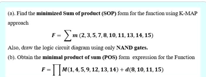 Solved A Find The Minimized Sum Of Products Sop For The Function Using K Map Approach F