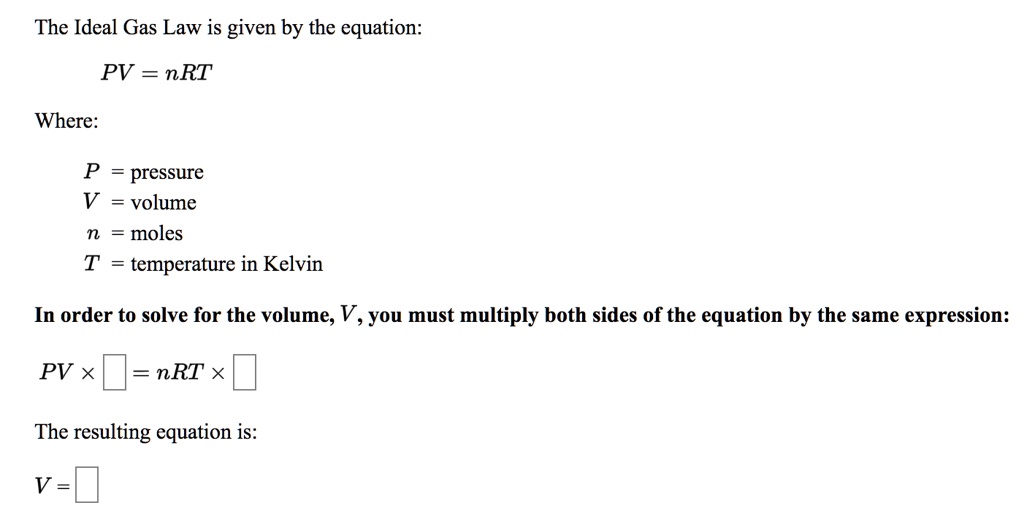 the ideal gas law is given by the equation pv nrt where pressure v ...