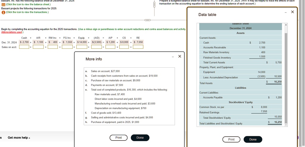 click the icon to view the balance sheet bassani projects the following ...