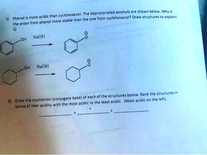 SOLVED: The deprotonated alcohols are shown below: Why is phenol more acidic than cyclohexanol ...