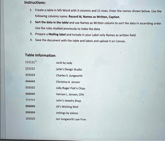 SOLVED: Texts: Instructions: 1. Create a table in MS-Word with 3 ...