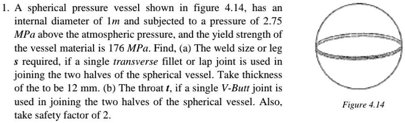 SOLVED: A spherical pressure vessel shown in Figure 4.14 has an ...