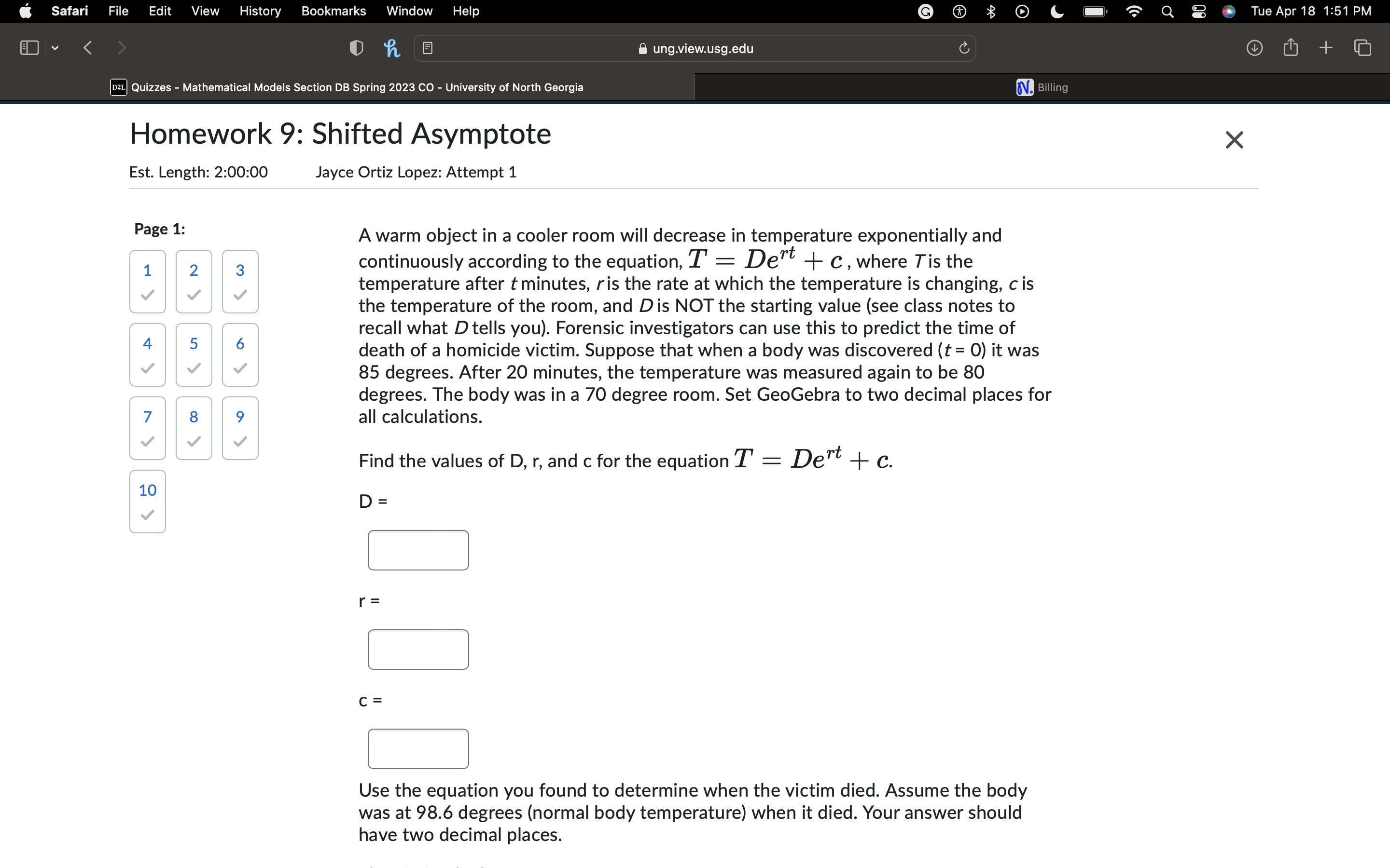 SOLVED: Quizzes - Mathematical Models Section DB Spring 2023 CO ...