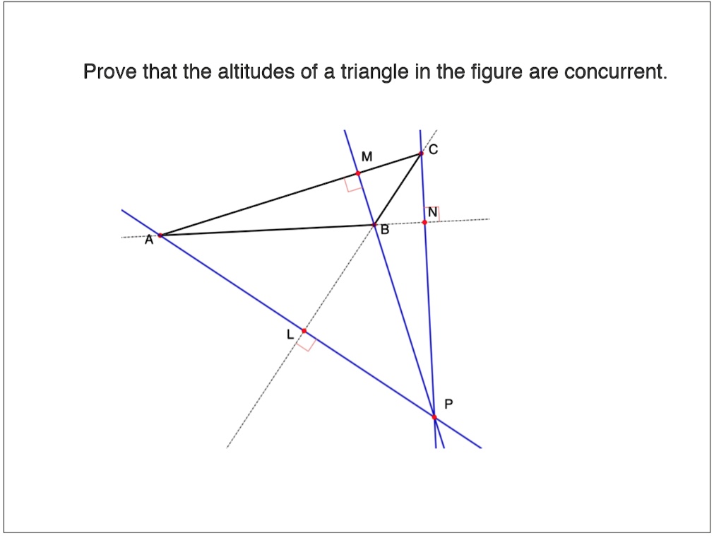 SOLVED: Prove that the altitudes of a triangle in the figure are concurrent: