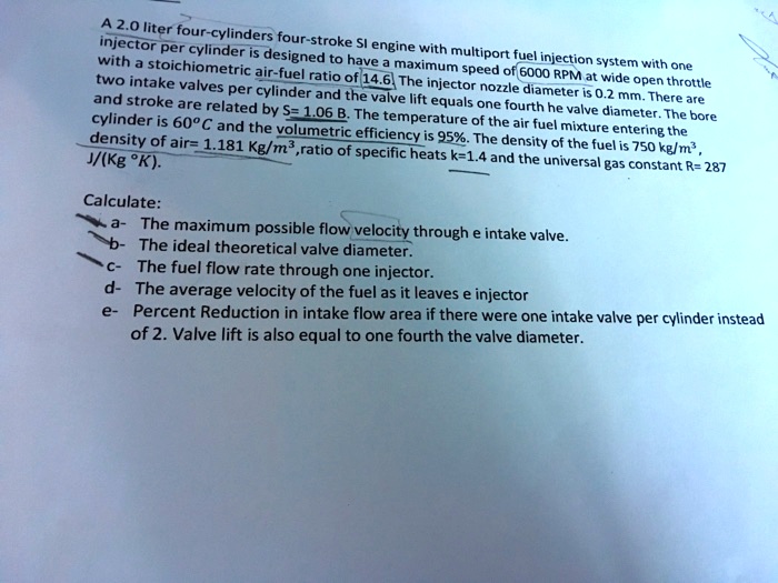 SOLVED: A 2.0-liter four-cylinder four-stroke SI engine with a multiport fuel injection system ...
