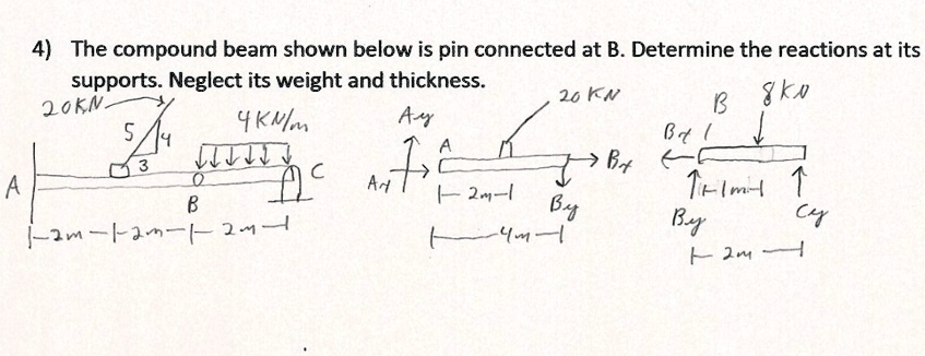 4) The compound beam shown below is pin connected at B. Determine the ...