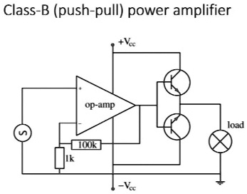 SOLVED: find the gain Class-B (push-pull) power amplifier op-amp OOK Vc