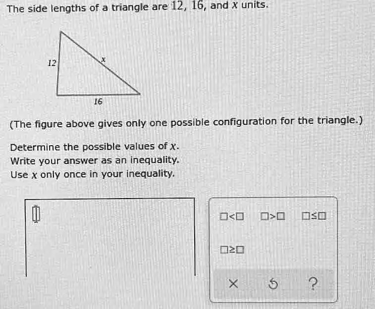SOLVED: The side lengths of a triangle are 12, [6, and X units; (The ...