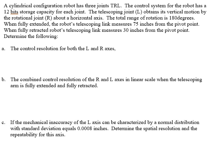 A cylindrical configuration robot has three joints TRL. The control ...