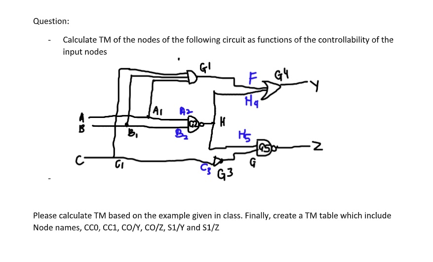 question calculate tm of the nodes of the following circuit as functions of the controllability ...