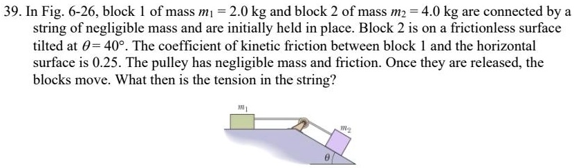 SOLVED: 39.In Fig.6-26,block 1 of mass m=2.0 kg and block2 of mass m=4.0 kg are connected by a ...