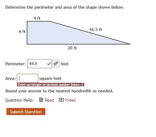 SOLVED: Determine the perimeter and area of the shape shown below: 16.5 ...