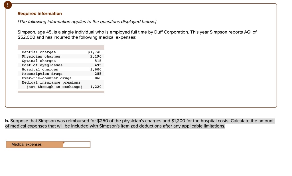 SOLVED: Suppose that Simpson was reimbursed for 250 of the physician's ...