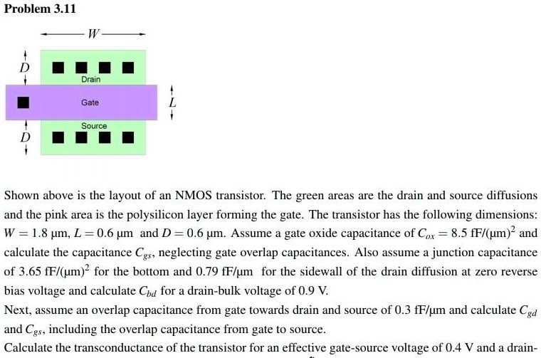 Problem 3.11 W D Drain Gate L Source D Shown above is the layout of an ...