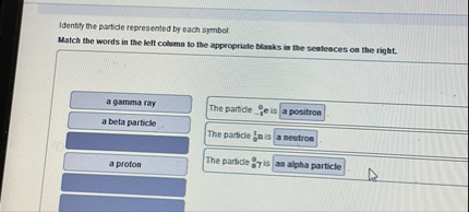 Identify the particle represented by each symbol Uatch the words in the left columa to the ...