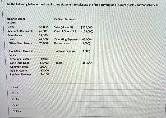 SOLVED: Use the following balance sheet and income statement to ...