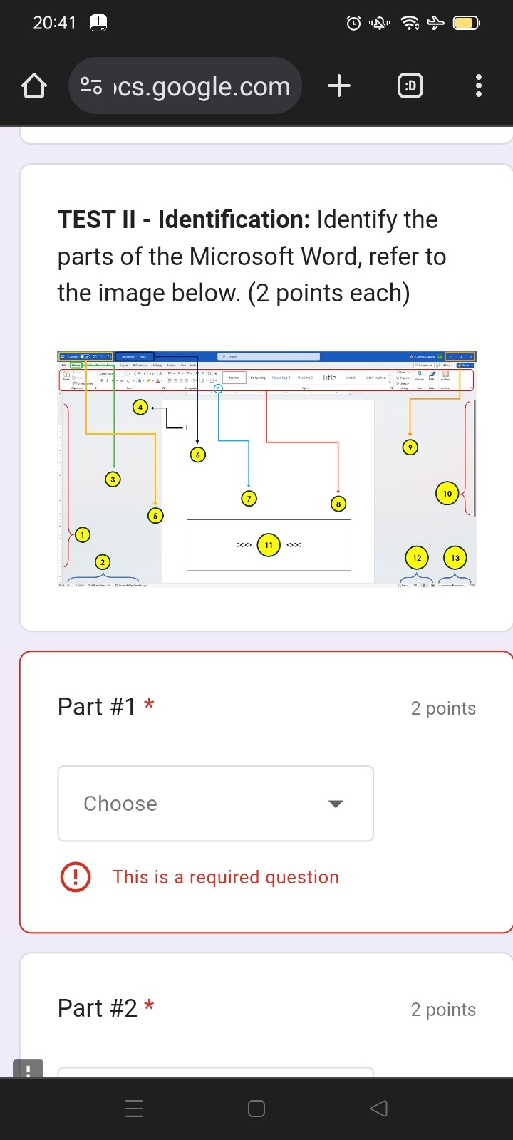 20:41 (1) " ?o ics.google.com TEST II - Identification: Identify the ...