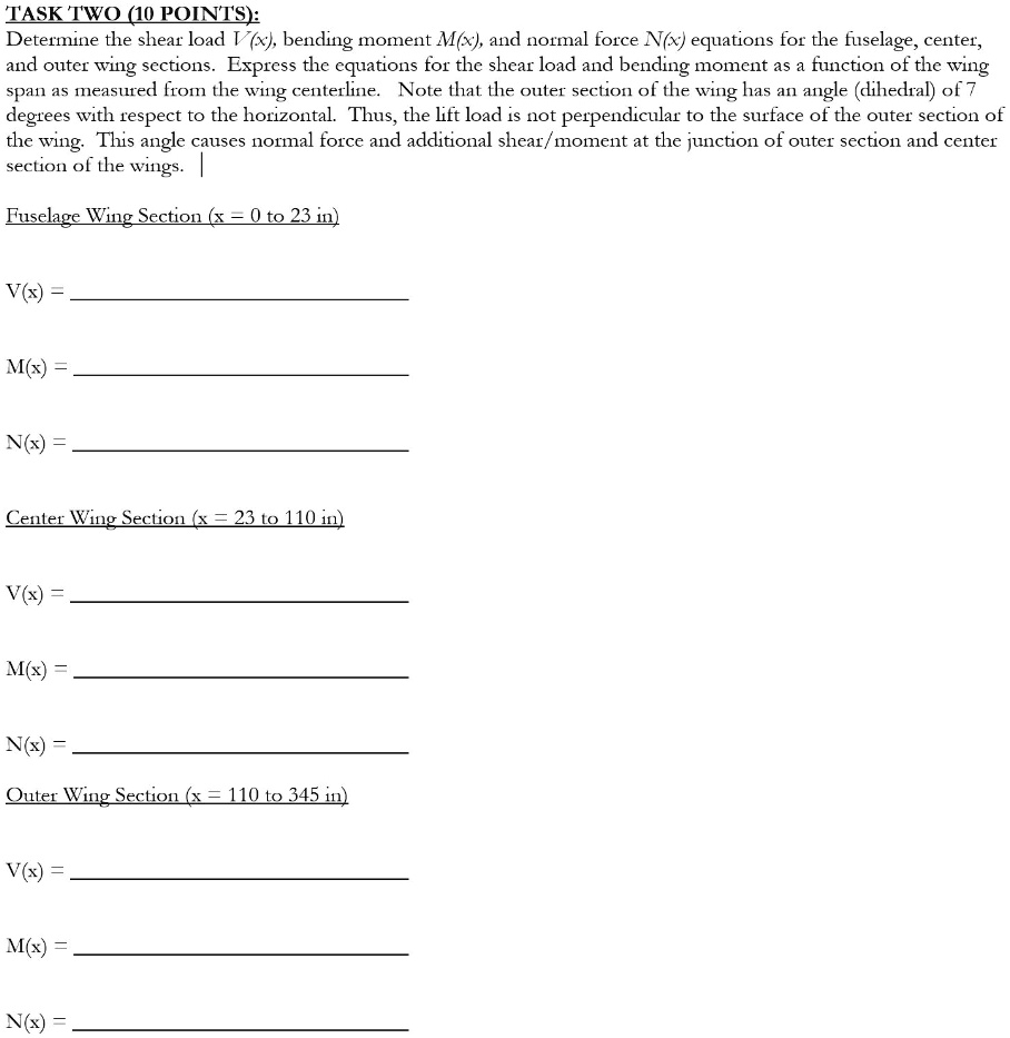 TASK TWO (10 POINTS): Determine the shear load V(x), bending moment M(x ...