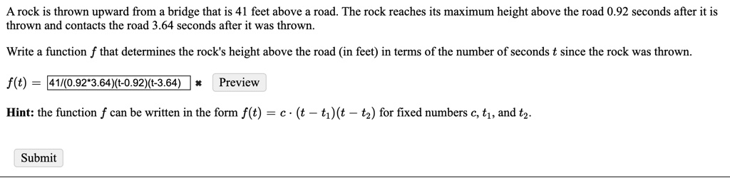 A rock is thrown upward from a bridge that is 41 feet above a road. The ...