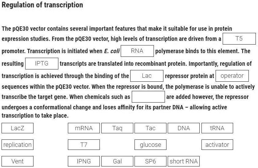 SOLVED: Regulation of transcription The pQE30 vector contains several ...