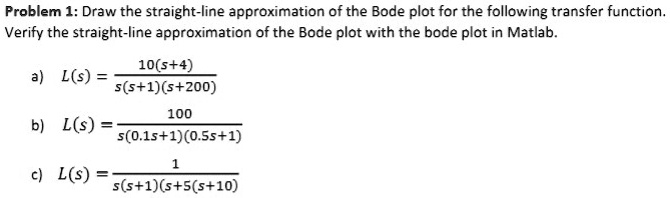 SOLVED: Please place emphasis on the straight-line Bode approximation done by hand. Problem 1 ...