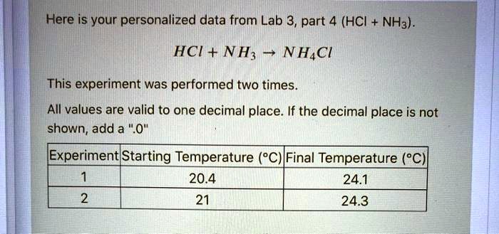 SOLVED: Here is your personalized data from Lab 3, part 4 (HCI NH3 ...