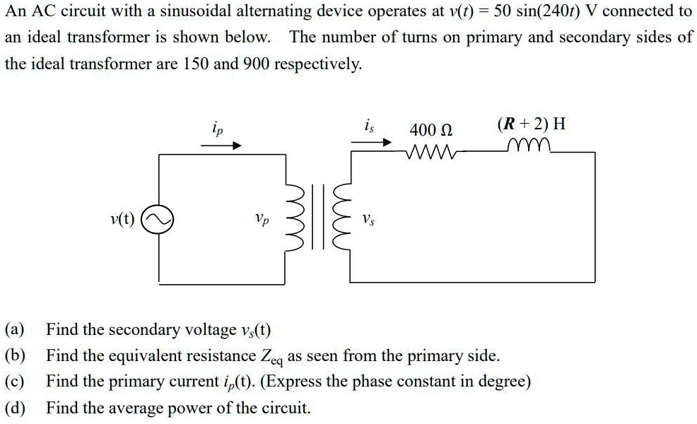 SOLVED: An AC circuit with a sinusoidal alternating voltage operates at ...