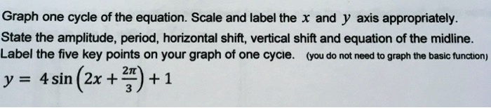graph one cycle of the equation scale and label the x and y axis ...