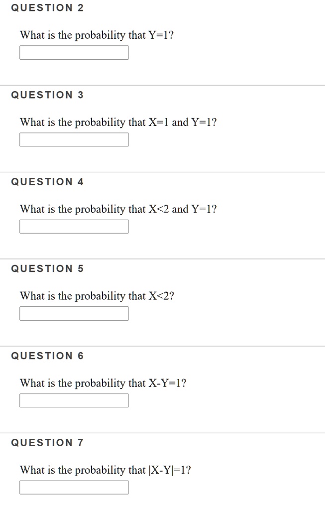 SOLVED: What is the probability that Y=? What is the probability that X ...