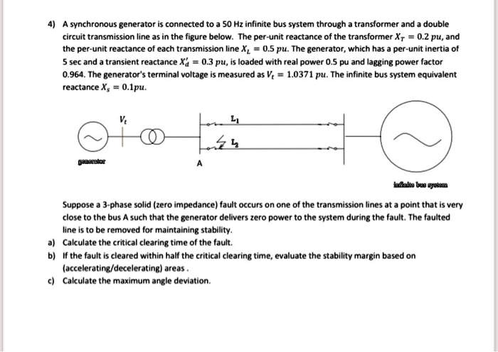 4) A synchronous generator is connected to a 50 Hz infinite bus system through a transformer and ...